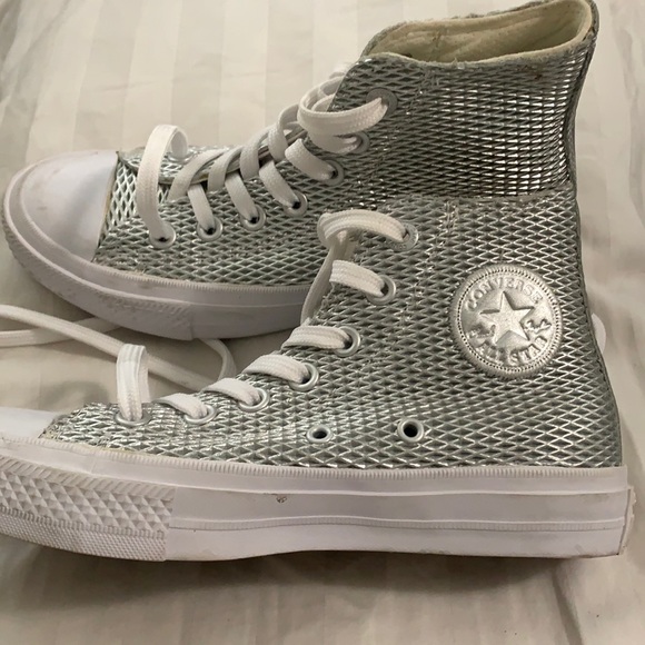 Converse | Shoes | Chuck Taylor Hitop Hightop Silver Converse Allstar ...